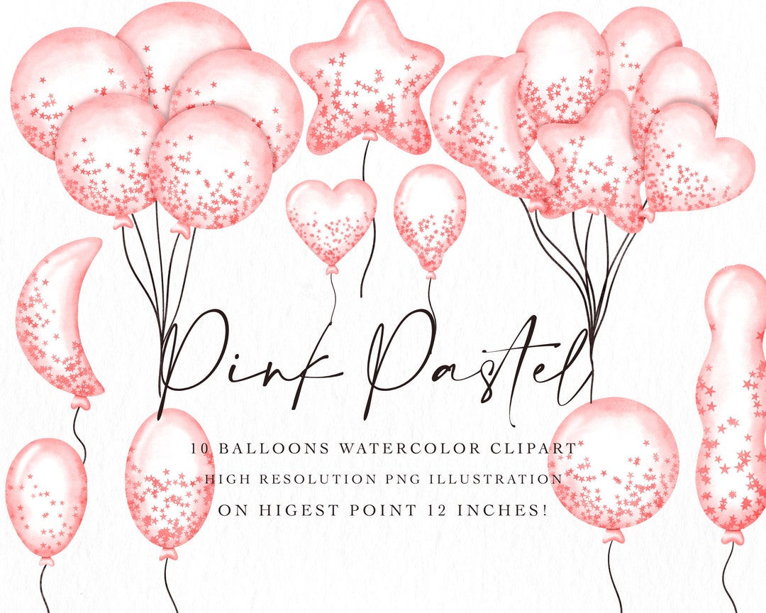 Watercolor Pink Balloons Clipart, Balloons Clipart Set, Birthday ...