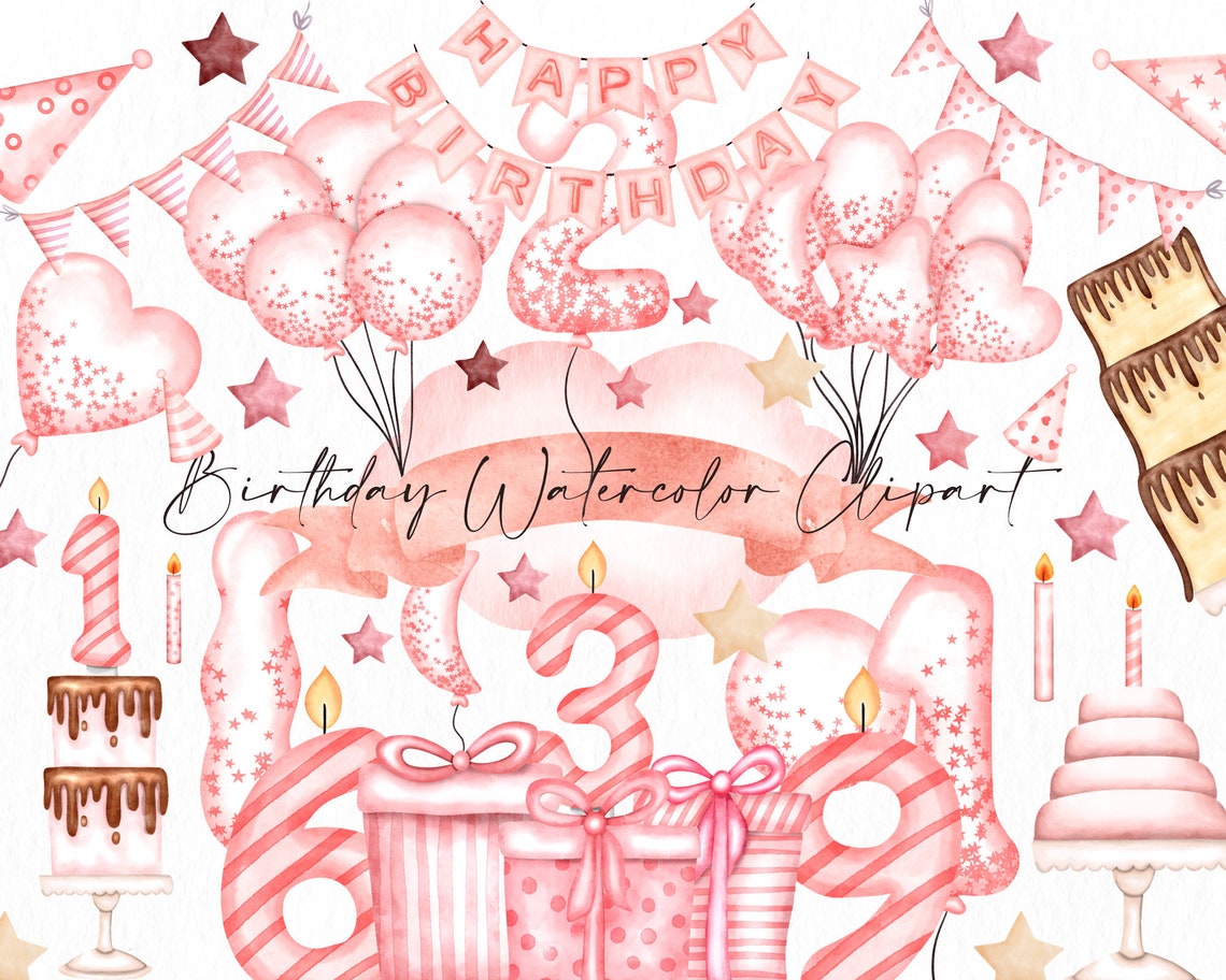 Watercolor Birthday Clipart Party Clipart Watercolor Balloon - Etsy