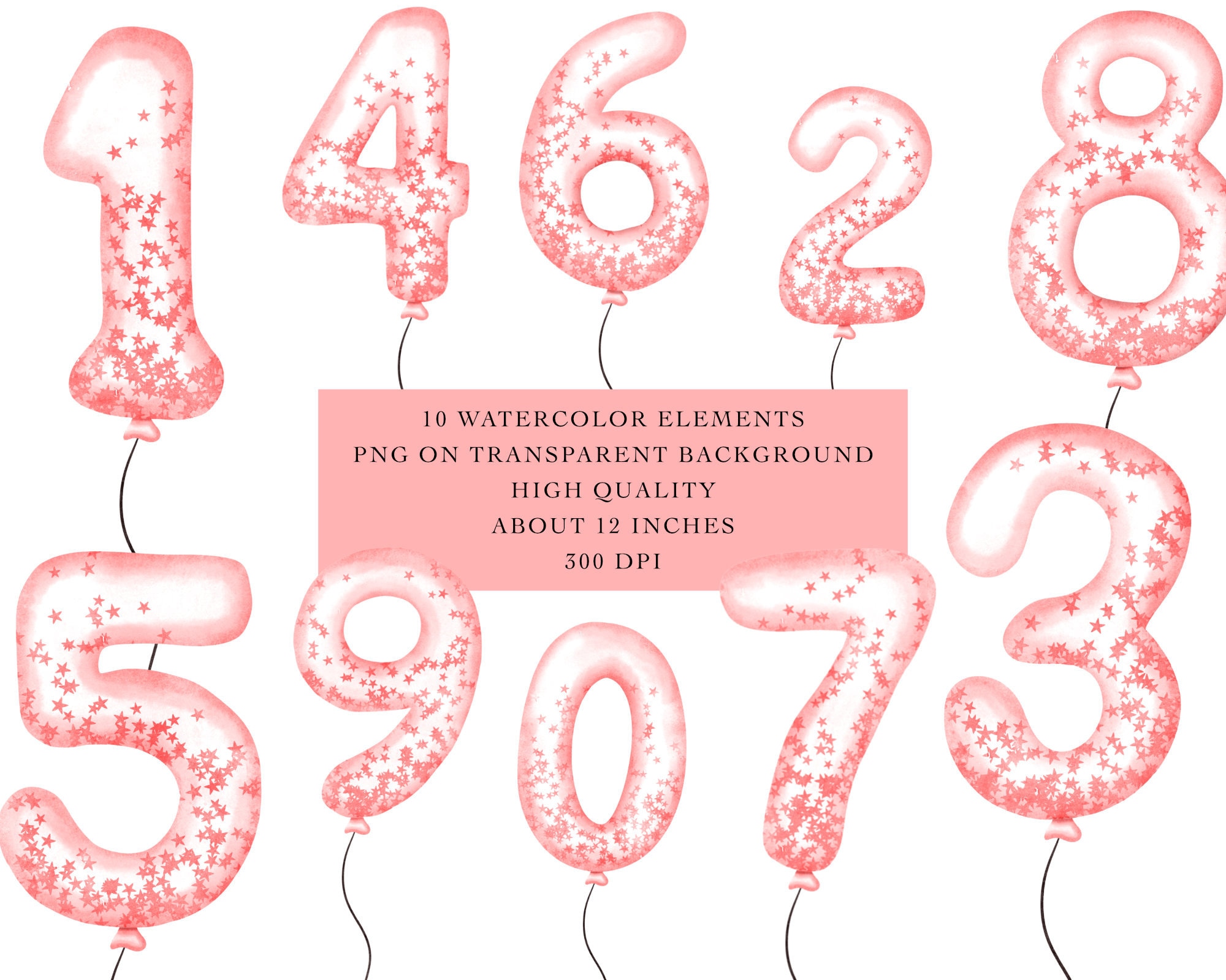 Watercolor Pink Balloons Number Watercolor Number Balloon - Etsy UK