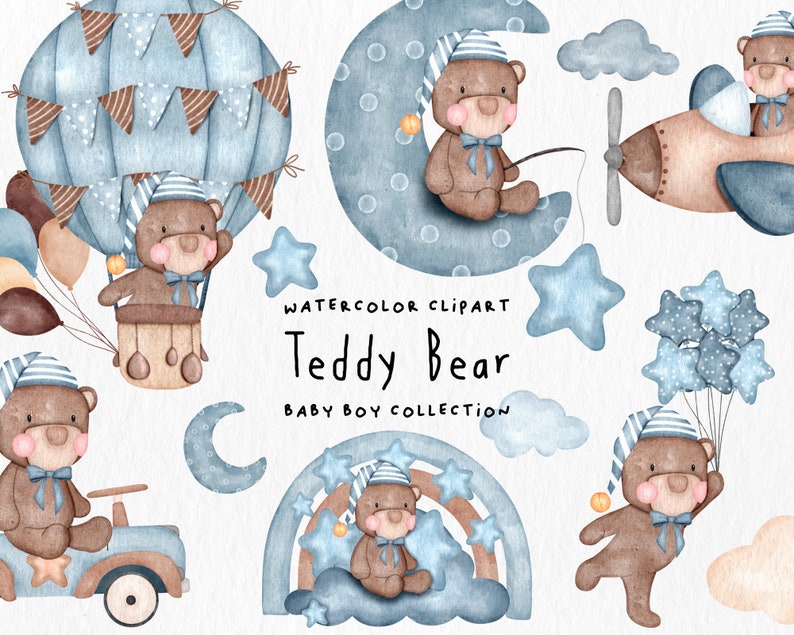 Watercolor Bear Clipart Teddy Bear Clipart Watercolor Baby - Etsy