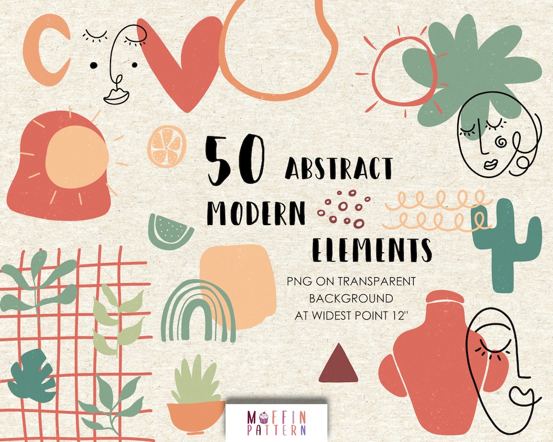 Abstract Shapes Clipart, Modern Terracotta Elements, Boho Clip Art, Mid ...