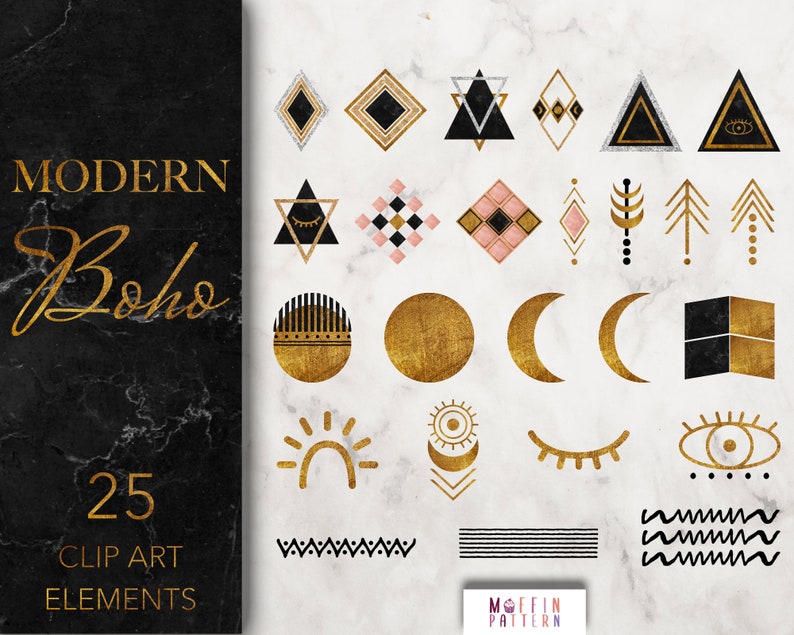 Gold Boho Clipart Modern Gold Bohemian Shapes Aztec Triangle - Etsy