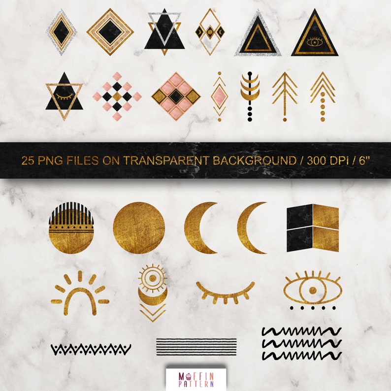 Gold Boho Clipart Modern Gold Bohemian Shapes Aztec Triangle - Etsy