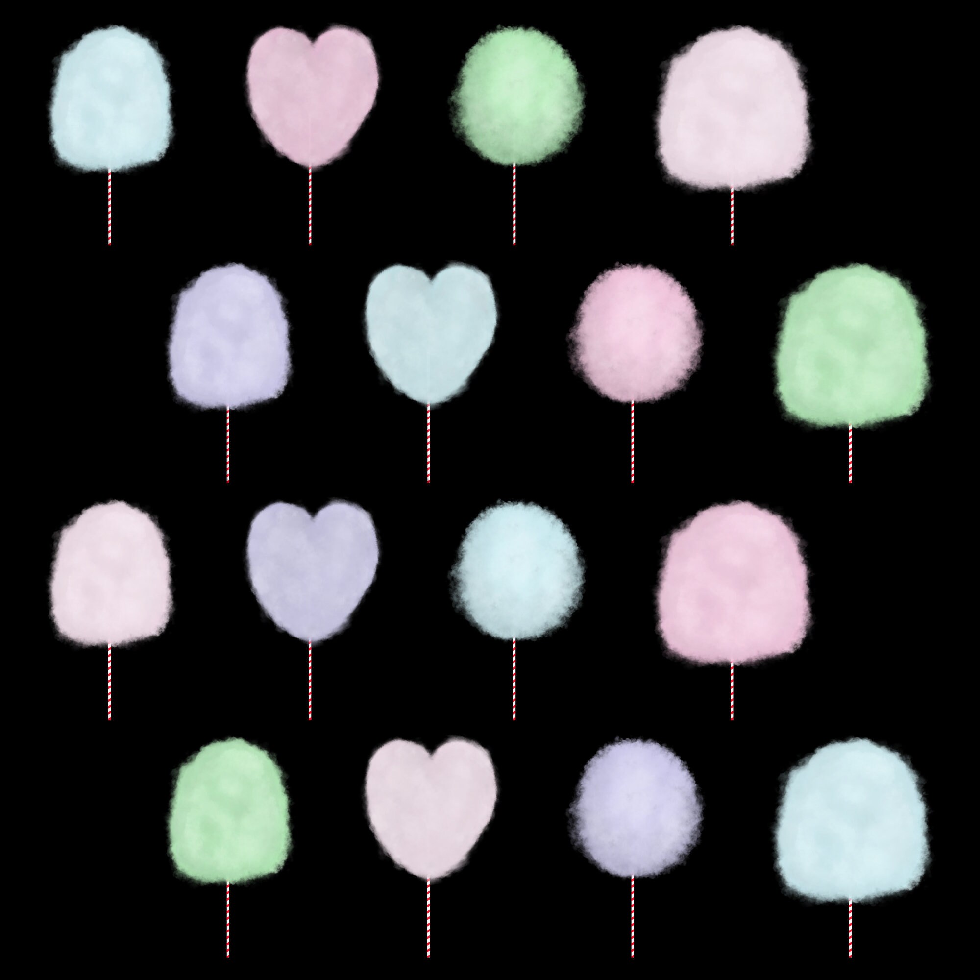 Watercolor Cotton Candy Clip Art Set Fluff Illustrations - Etsy