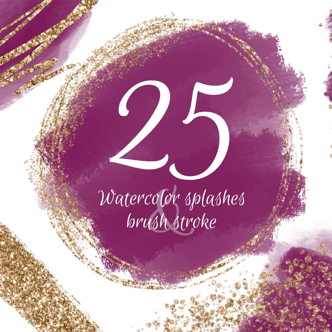 Gold and Burgundy Brush Strokes Clipart, Watercolor Splash, Brushe ...