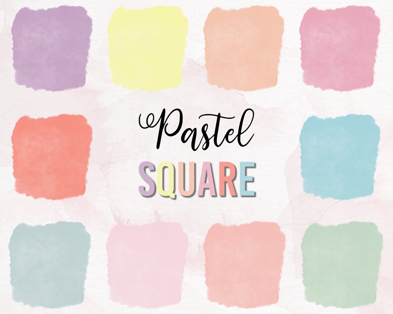 Pastel Watercolor Square Clipart, Pastel Design Elements, Rainbow ...