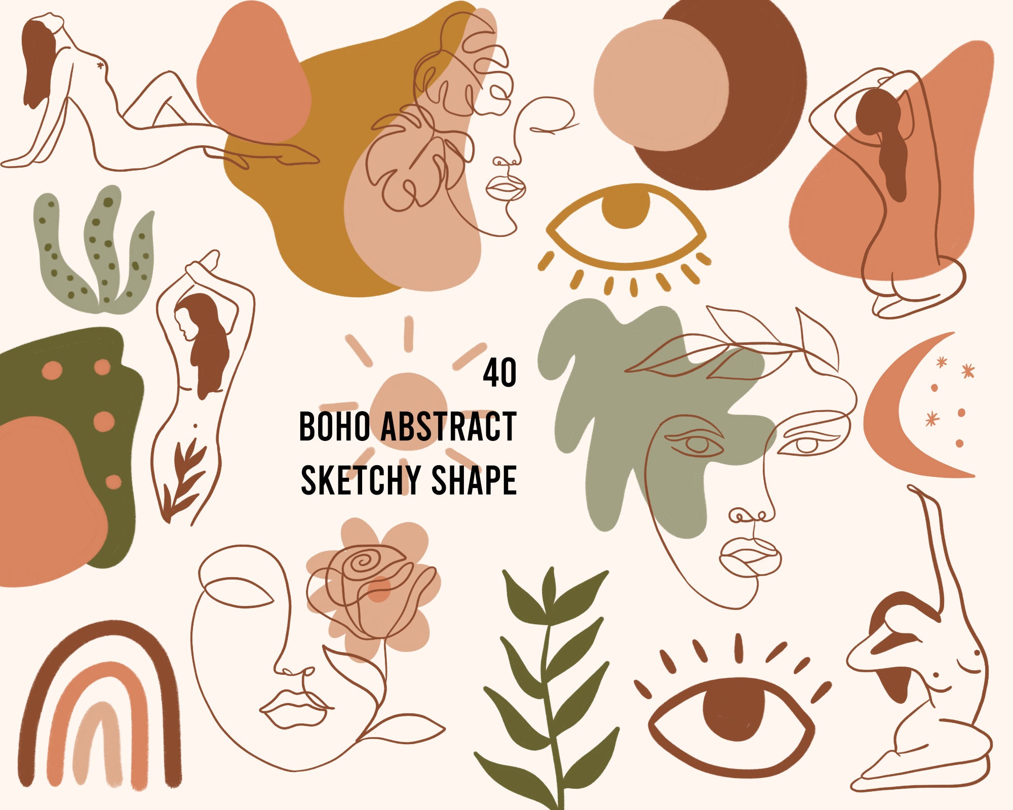 Boho Abstract Design Elements Modern Abstract Shapes Clipart - Etsy