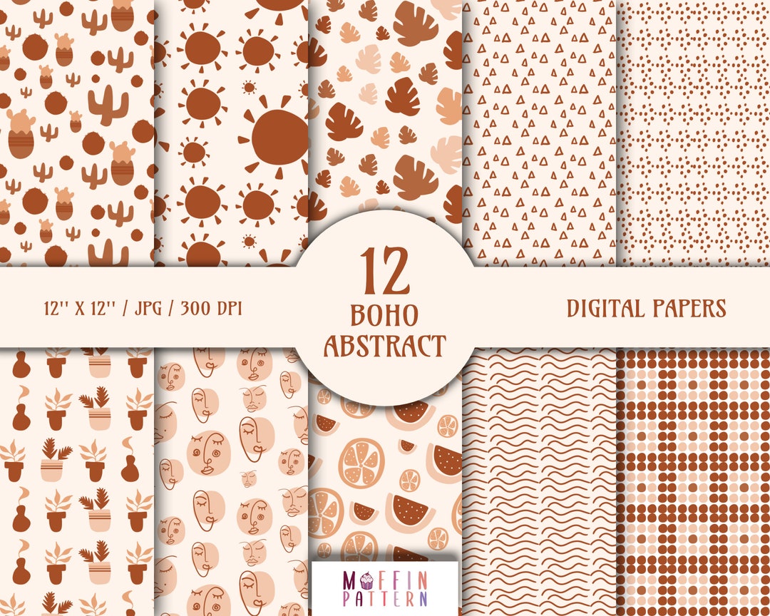 Boho Digital Papers 12 X 12 Kits, Bohemian Rainbow Pattern , Line Art ...