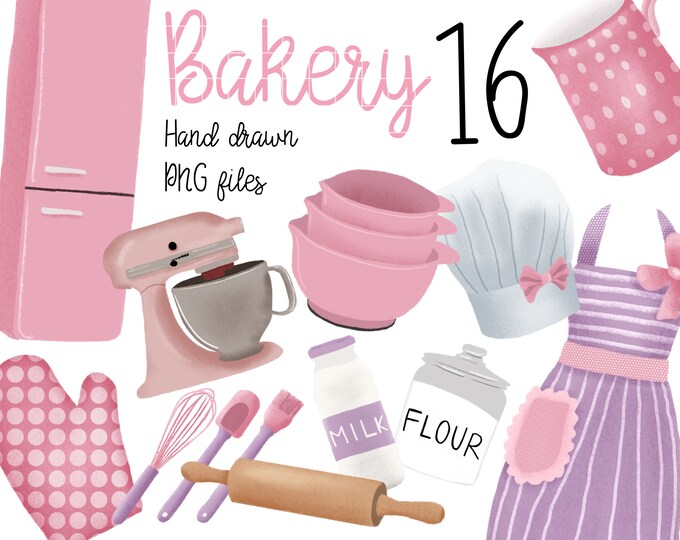 Baking Clipart. Hand Drawn Cake, Cookie, Meringue Clip Art. Bakery ...