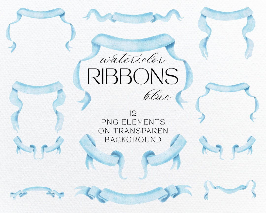 Blue Watercolor Ribbon Frame, Watercolor Ribbon Banner Clipart Set ...