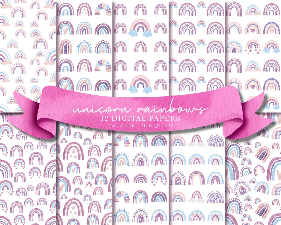Watercolor Unicorn Rainbow Digital Paper, Rainbow Backgrounds, Rainbow ...