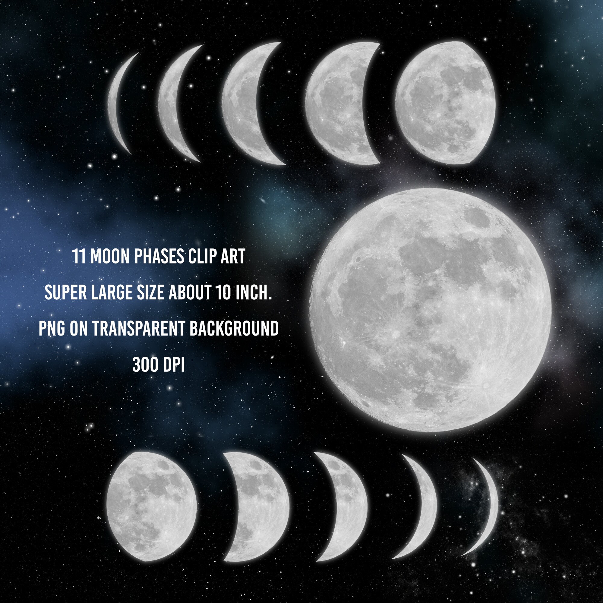 PNG Digital Silver Moon, Moon Phases Clipart, Galaxy Clipart, Moon ...