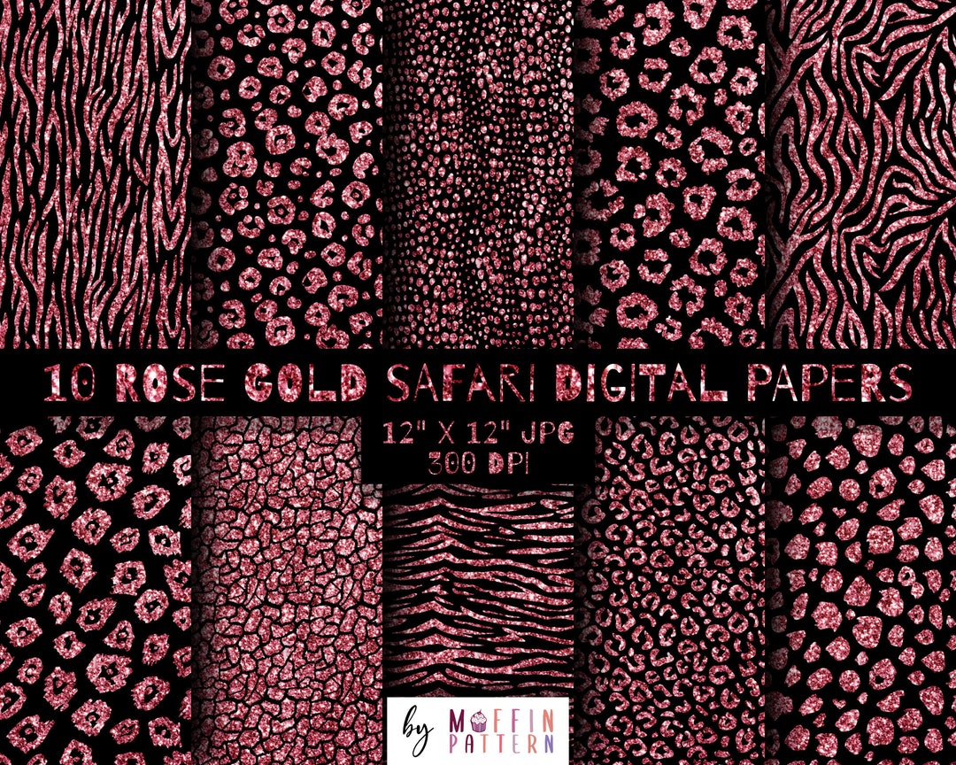 Leopard and Zebra Digital Paper, Rose Gold Safari Pattern, Digital ...