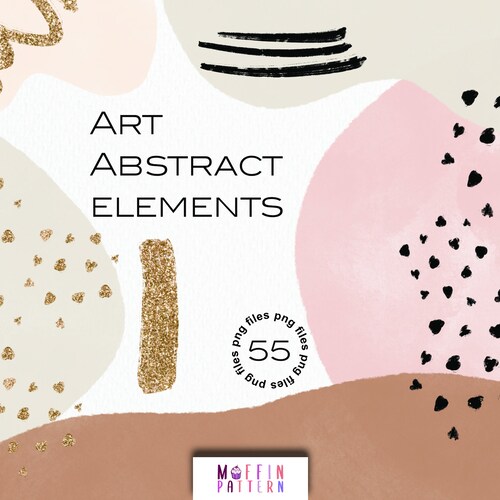 Modern Abstract Shapes Clipart PNG Beige Green Gold Glitter - Etsy ...