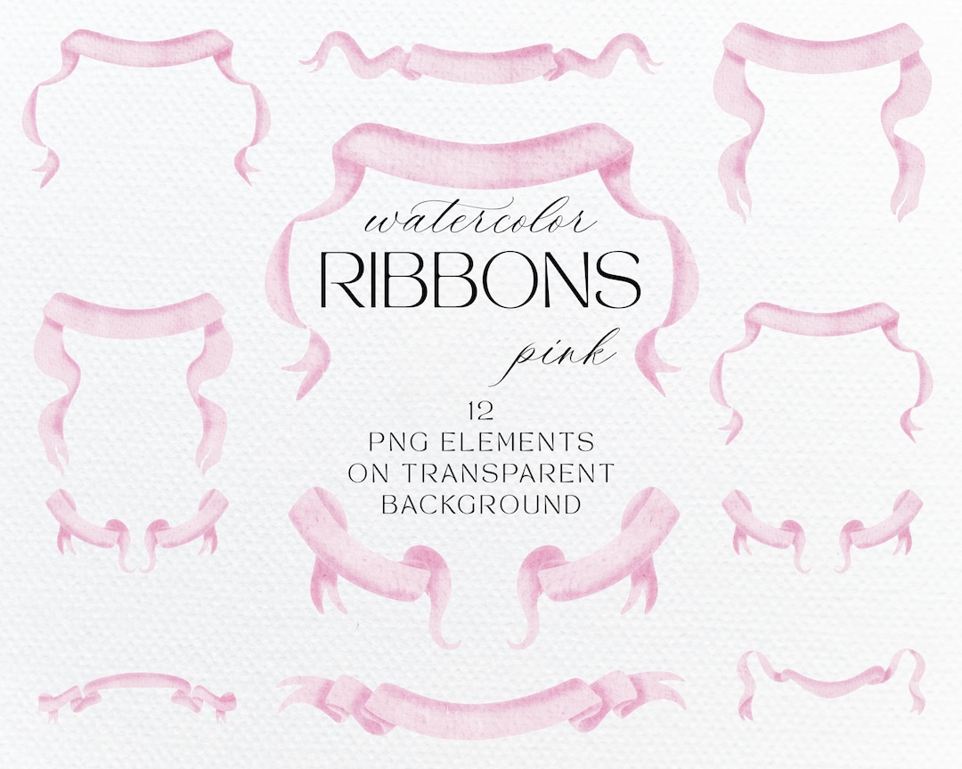 Pink Watercolor Ribbon Frame, Watercolor Ribbon Banner Clipart Set ...