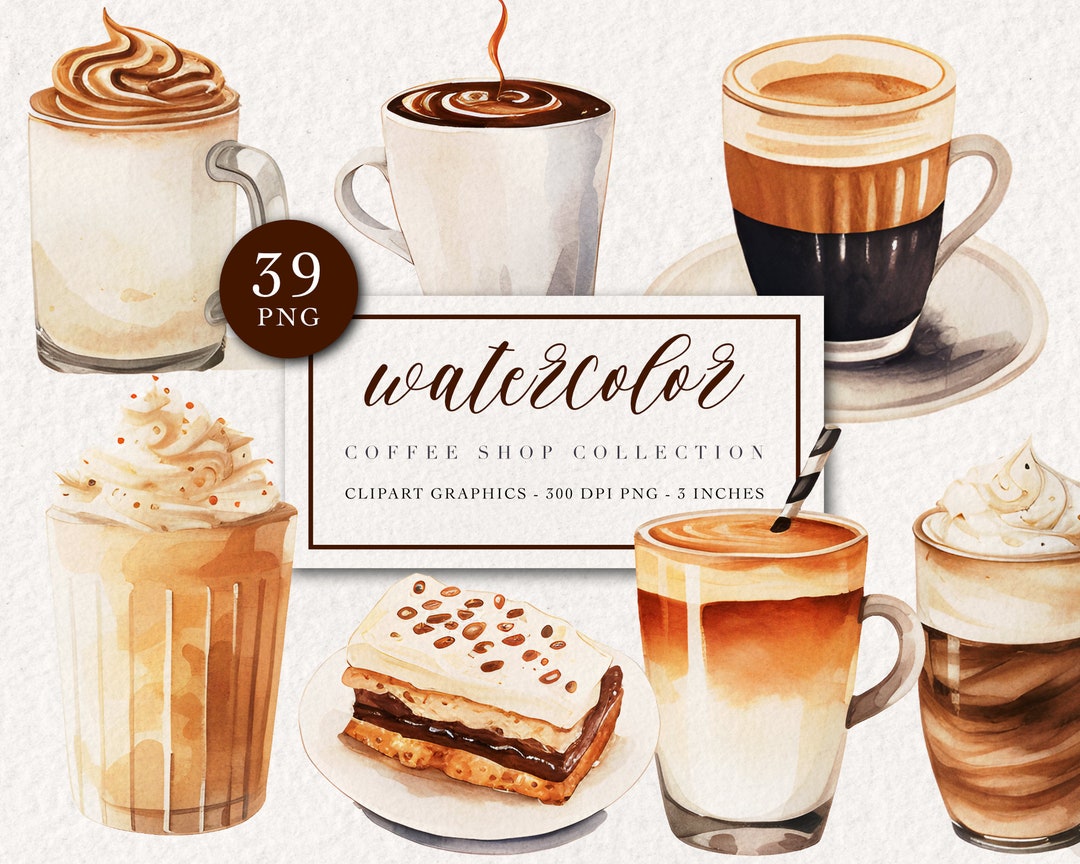 Watercolor Coffee Clipart PNG Instant Download - Watercolor Coffee ...