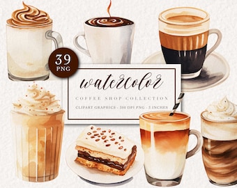 Watercolor Coffee Clipart Instant Download Coffee Drinks - Etsy