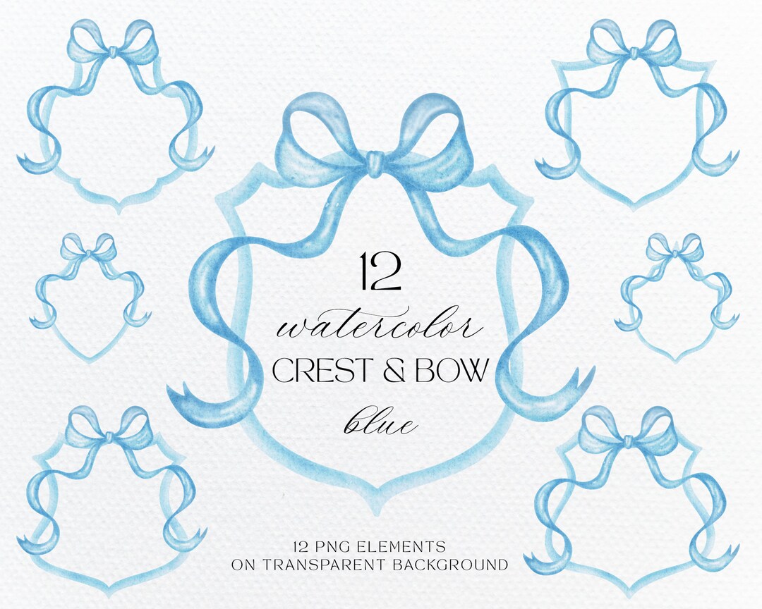 Watercolor Blue Crest Frame Clipart, Watercolor Crest Frame Bow ...
