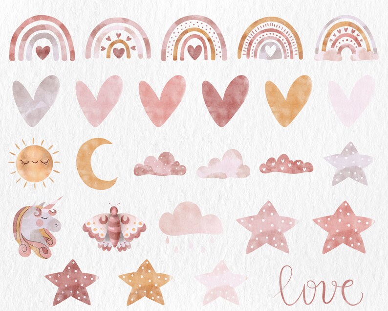 Boho Rainbow Clipart Watercolor Boho Clipart Watercolor - Etsy