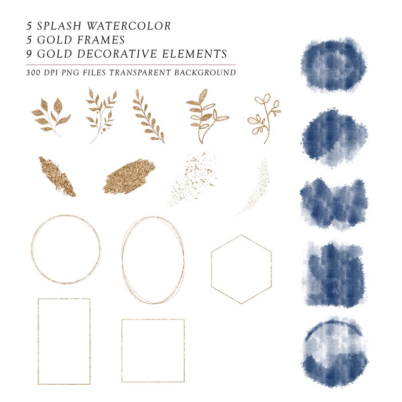 Gold Frame With Navy Blue Watercolor Frame Overlays for Logo - Etsy