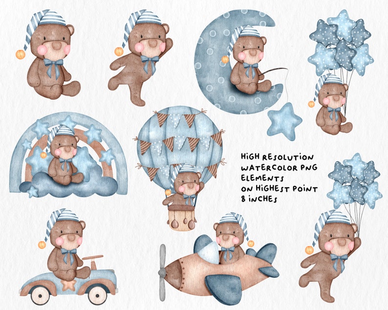 Watercolor Bear Clipart Teddy Bear Clipart Watercolor Baby - Etsy