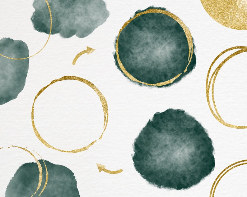 Golden Circles With Green Watercolor Watercolor Circles for a - Etsy