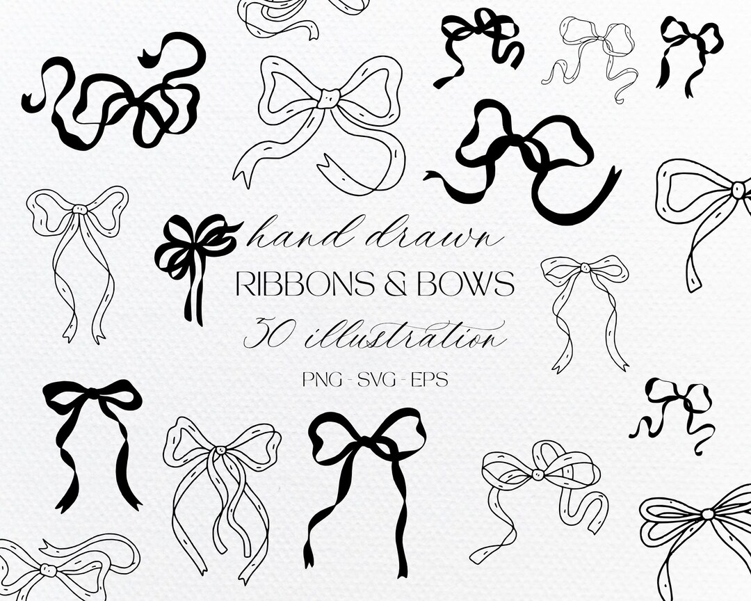 Hand Drawn Whimsicle Ribbons and Bows SVG, Hand Drawn Wedding Ribbon ...