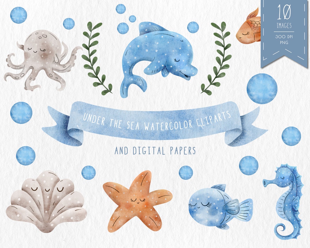 Under the Sea Watercolor Clipart, Watercolor Sea Clipart, Watercolor ...