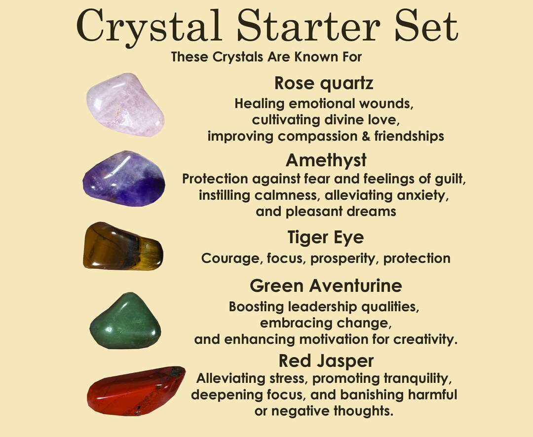 5x Crystals Set for Beginners ( Rose Quartz, Amethyst, Green Aventurine ...