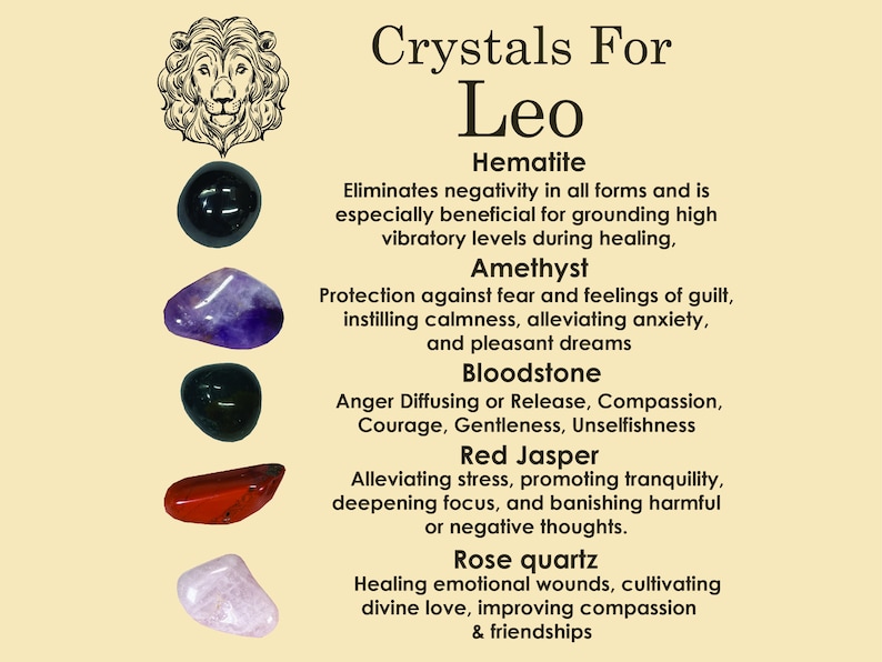 LEO Crystal Set, 5x Crystals Set for LEO (hematite, Amethyst ...