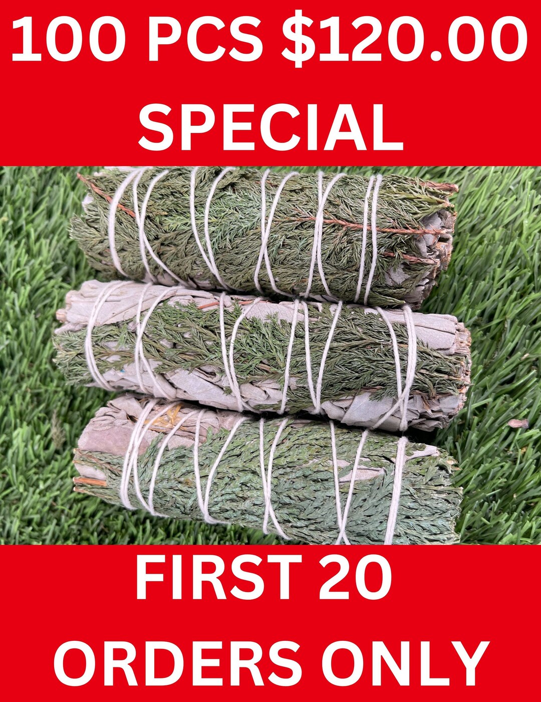 100 Pcs White Sage With Cedar Stick 120.00 USD SPECIAL First 20 ORDERS ...