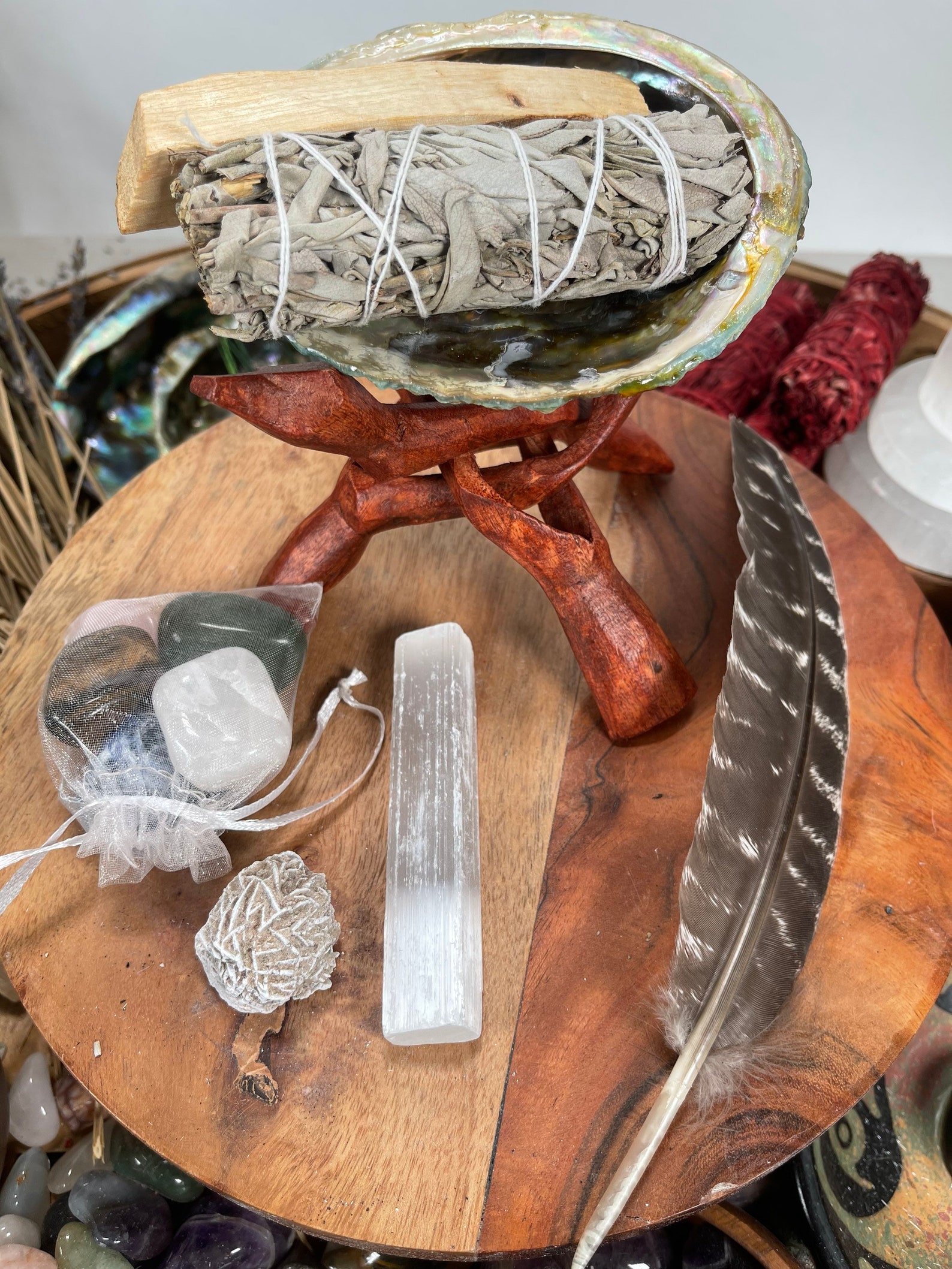 White Sage Smudging Kit, White Sage 4", Palo Santo 4", Abalone Shell ...