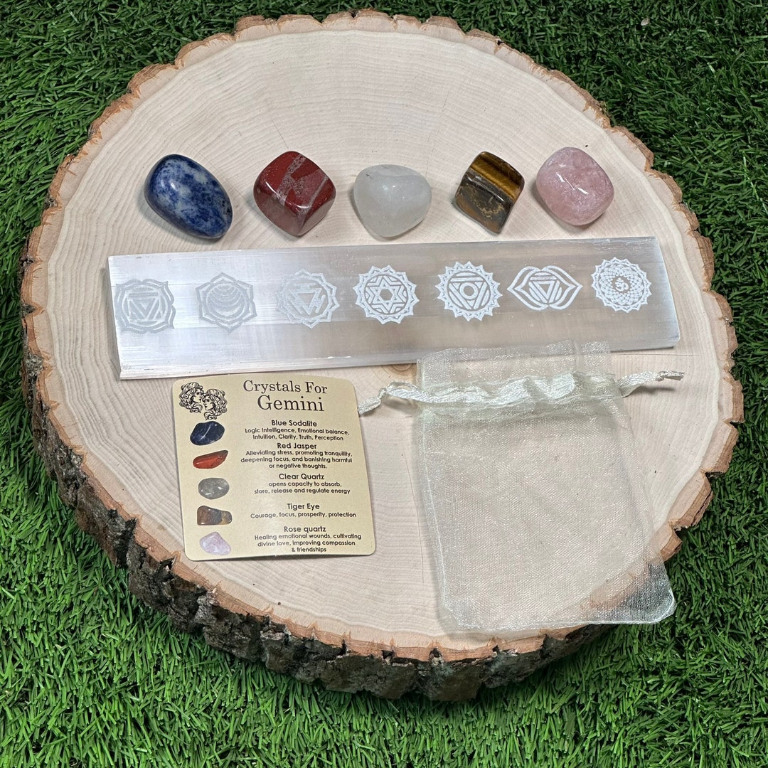 GEMINI Crystal Set With SELENITE Mistara ( Blue Sodalite, Red Jasper ...