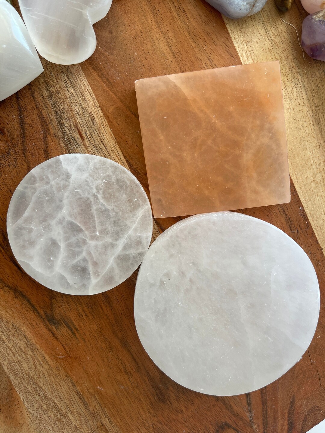 Polished Selenite Charging Station Round Crystal Plate, Flat Crystal ...