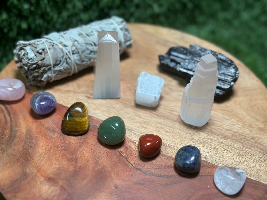 Home Protection Crystal Kit:7 Chakra Set, Selenite Obelisk, Chunk ...