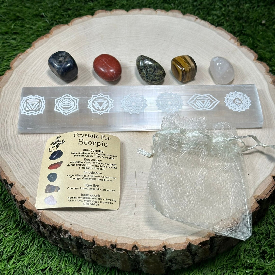SCORPIO Crystal Set With SELENITE Mistara, 5x Crystals Set for SCORPIO ...