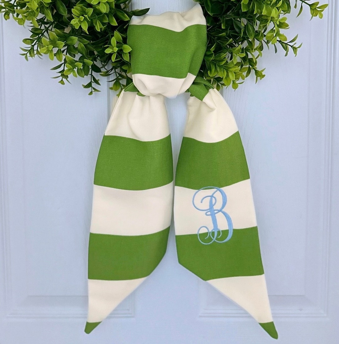 Spring Green Stripe Monogram Wreath Sash for Front Door, Personalized ...