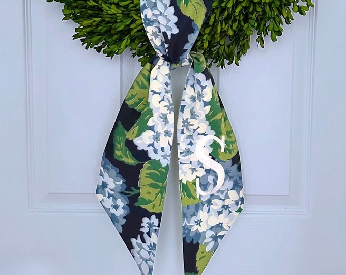 Monogram Floral Chinoiserie Wreath Sash for Front Door, Personalized ...