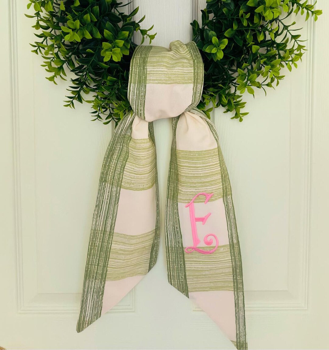 Spring Green Plaid Monogram Wreath Sash for Front Door, Personalized ...