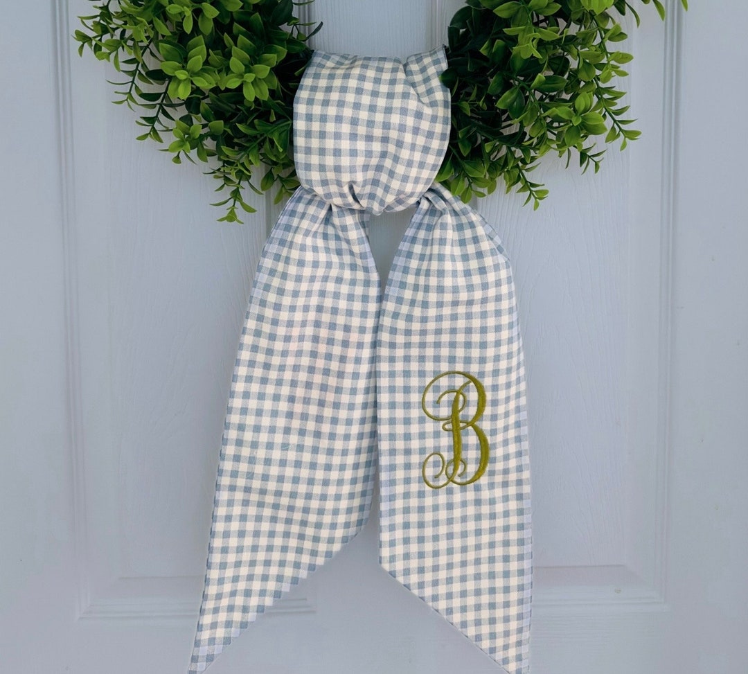 Classic Spring Blue Plaid Monogram Wreath Sash for Front Door ...