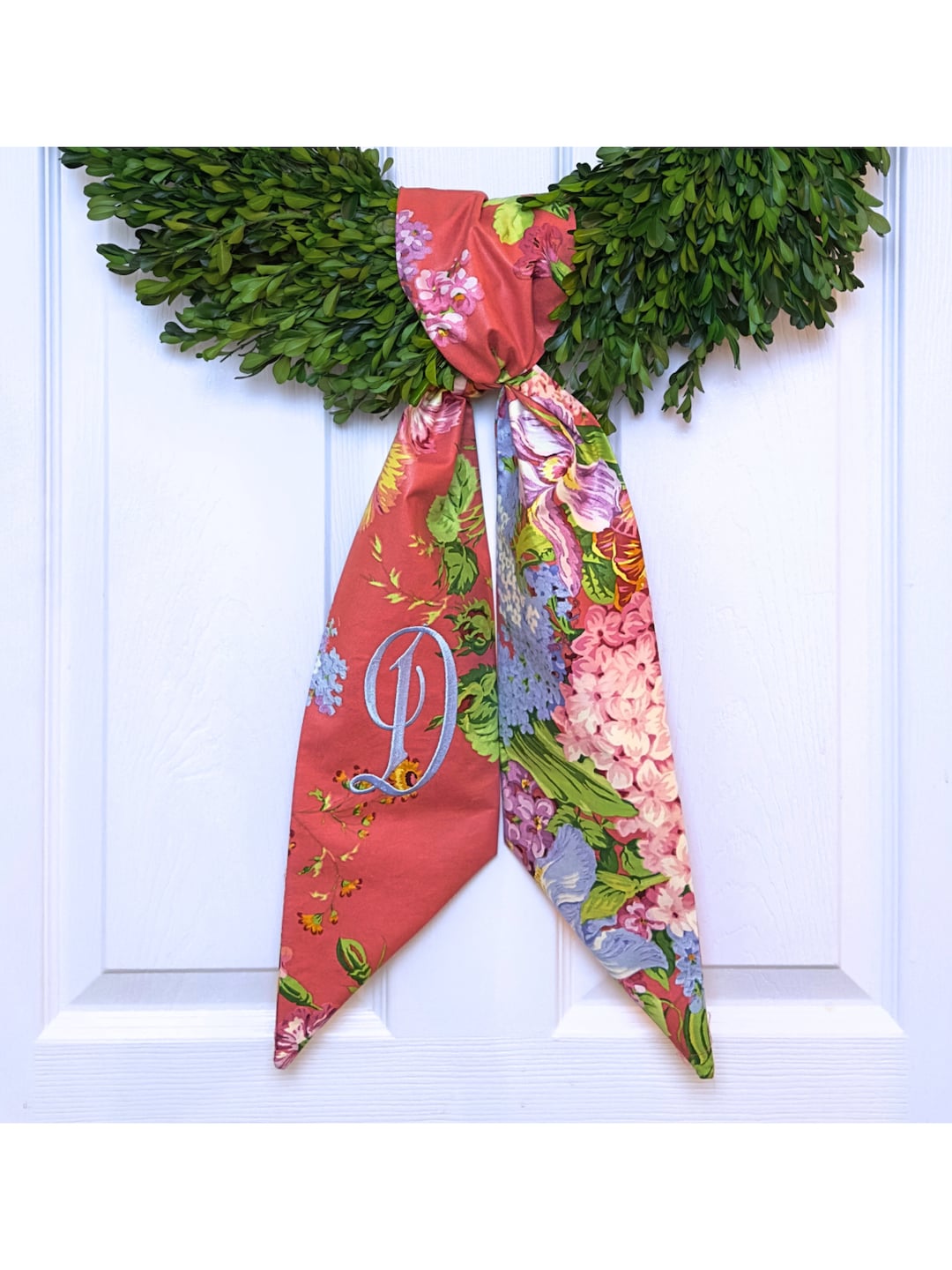 Monogram Floral Chinoiserie Wreath Sash for Front Door, Personalized ...
