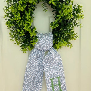 Monogram Chinoiserie Blue Leopard Wreath Sash for Front Door ...