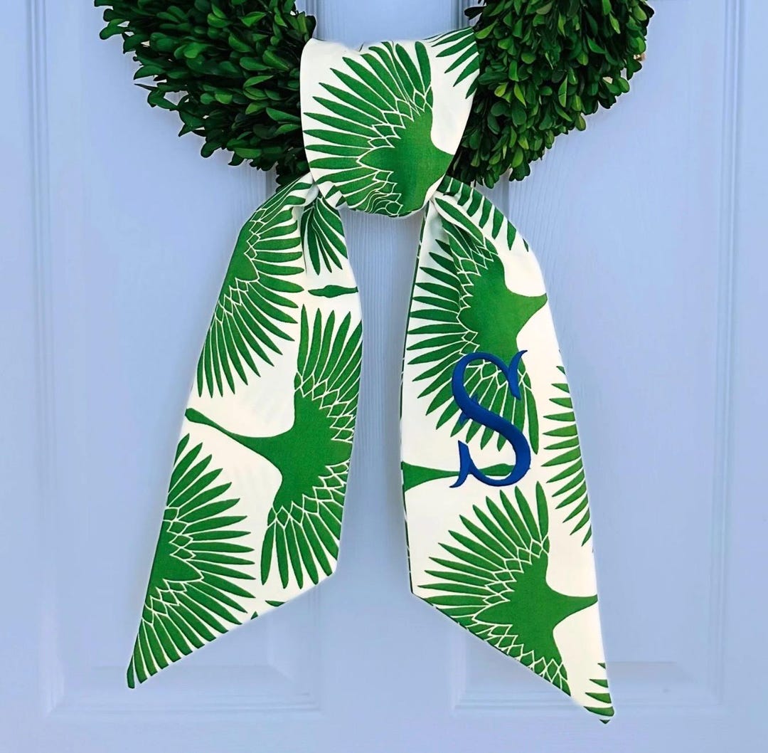 Classic Green Flock Monogrammed Wreath Sash for Front Door ...