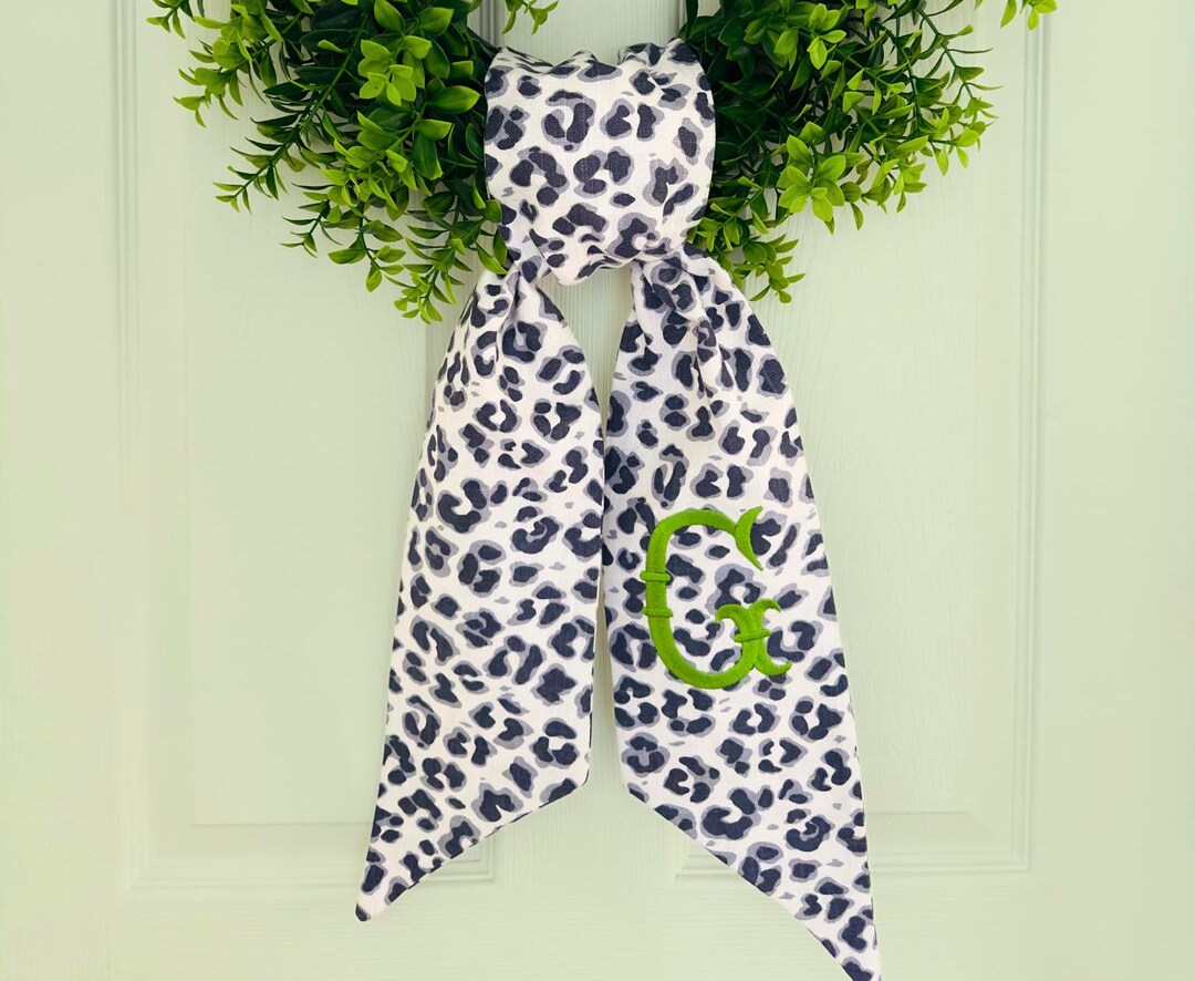 Monogram Chinoiserie Blue Leopard Cheetah Wreath Sash for Front Door ...