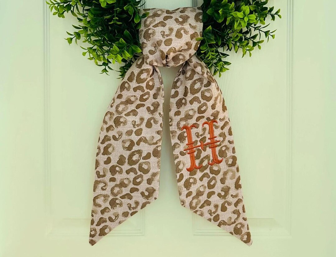 Monogram Chinoiserie Khaki Leopard Wreath Sash for Front Door ...