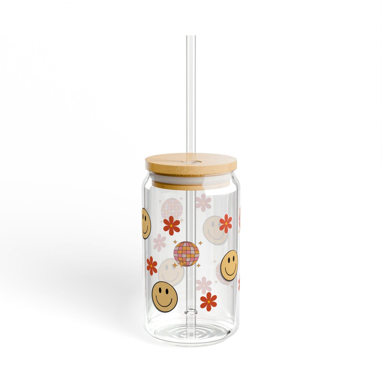 Retro Smiley Glass Sipper | Boho Cup | Groovy Flower Power Drinkware ...