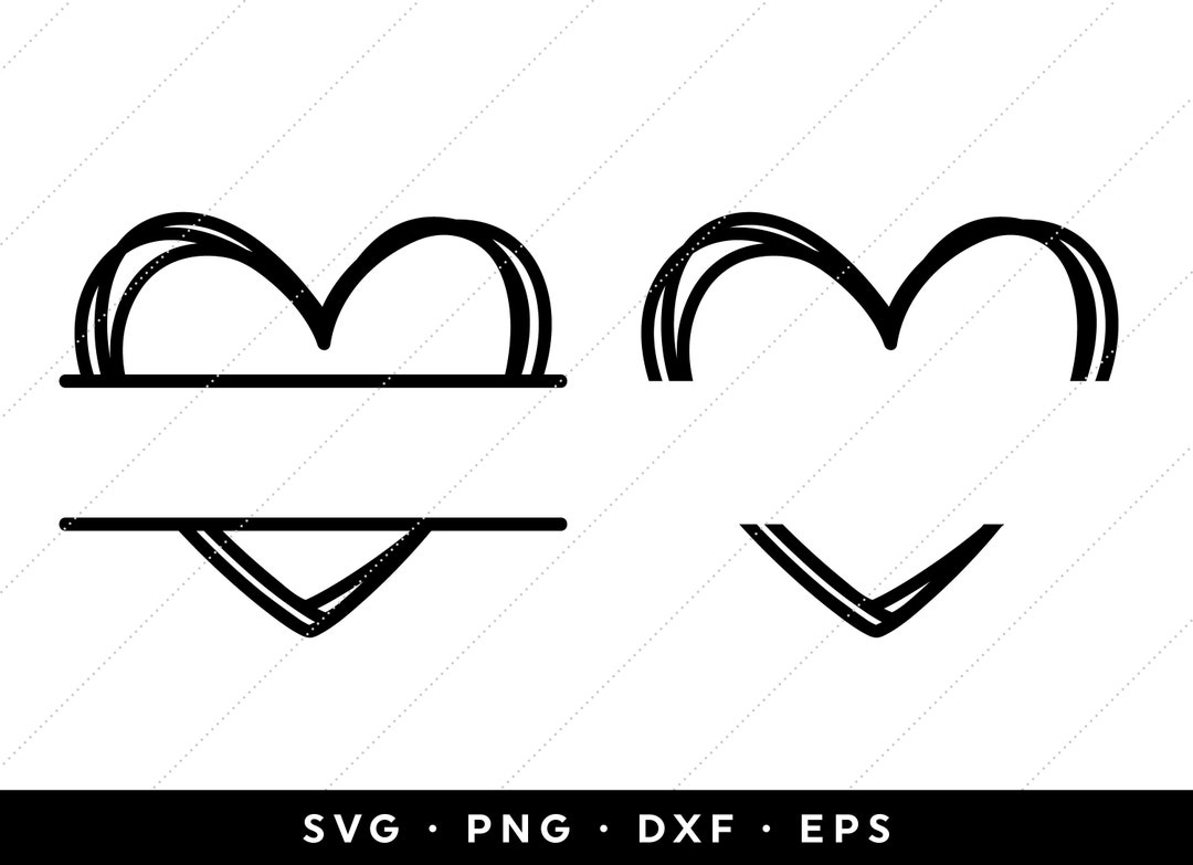 Split Heart SVG, Doodle Heart Monogram SVG, Monogram Heart SVG, Hand ...