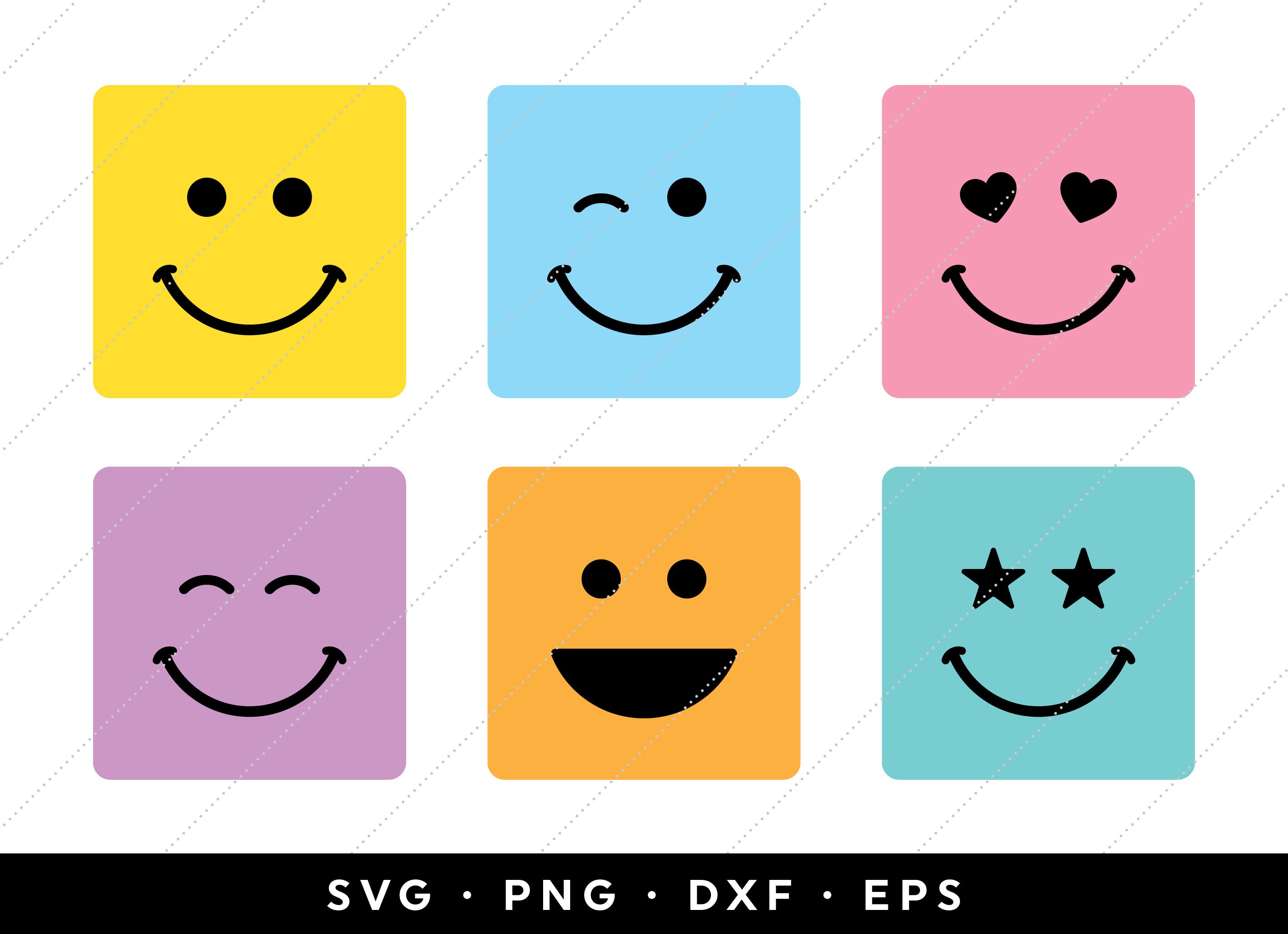 Square Smiley Face SVG Bundle Happy Face SVG Bundle Color | Etsy