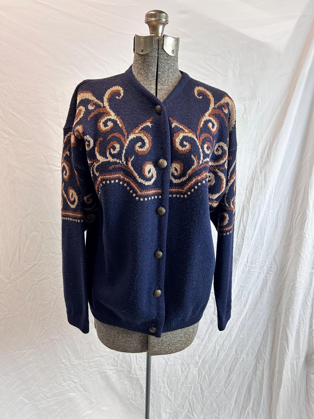 Vintage Pendleton Navy and Tan Cardigan Size Large - Etsy