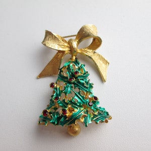 Vintage Mylu Enamel Christmas Tree Bell Brooch - Etsy